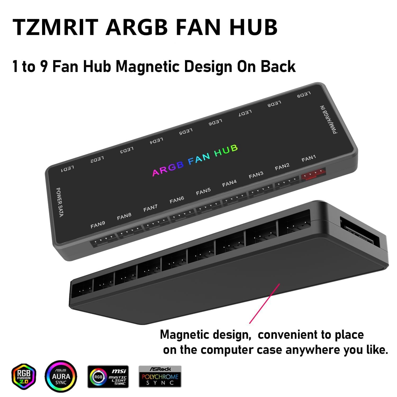 TZMRIT ARGB PWM Fan Hub, Addressable 5V 3Pin ARGB & 12V 4Pin PWM 2-in-1 RGB Case Fan Hub ...